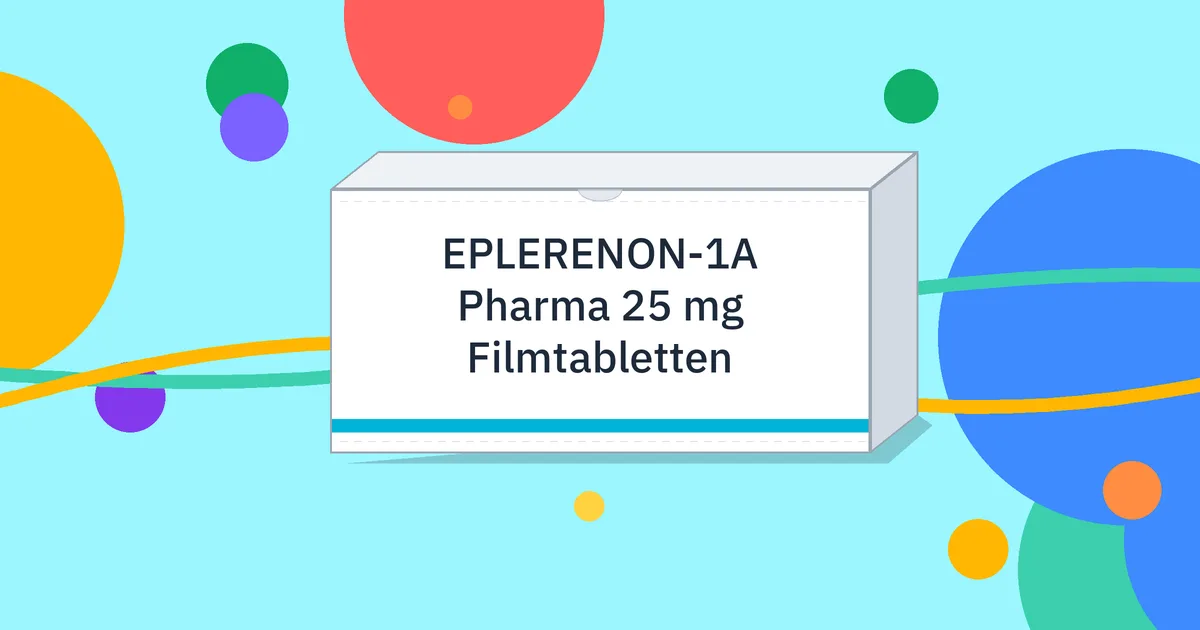 Symbolbild: Packung mit der Aufschrift EPLERENON-1A Pharma 25 mg Filmtabletten (PZN 19470441) – Verfügbarkeit und Bezug in Apotheken in Frankfurt am Main