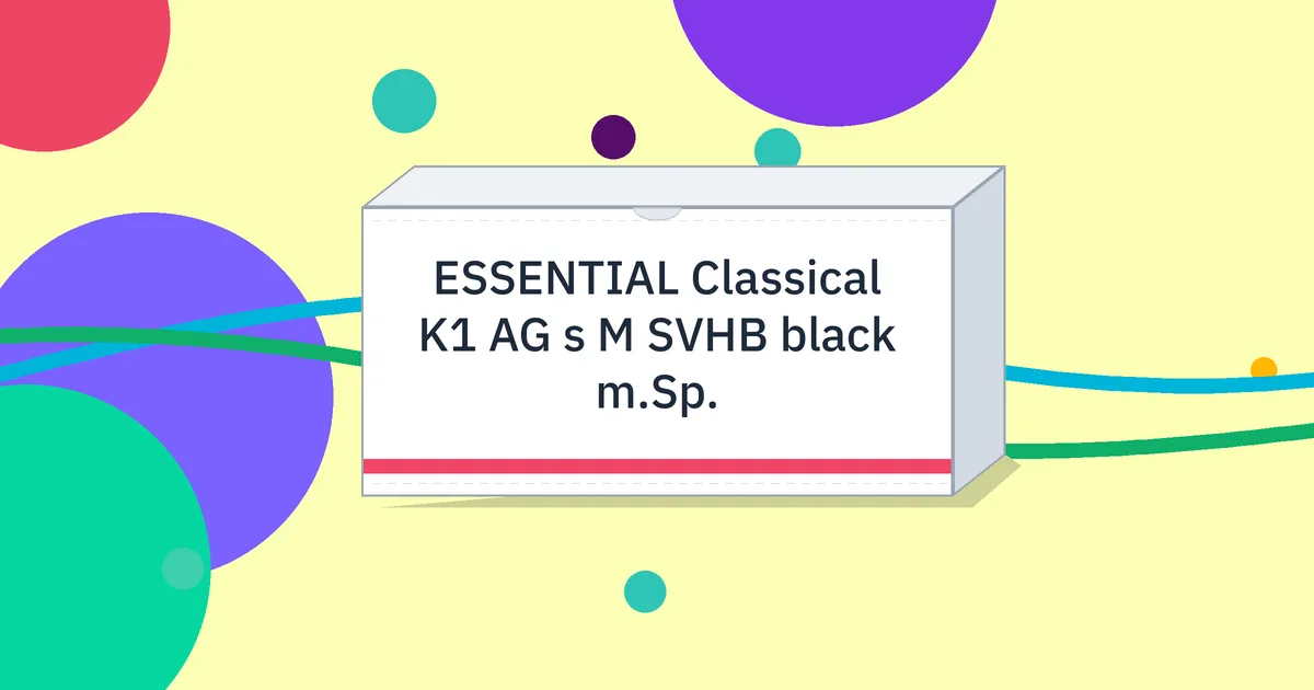Symbolbild: Packung mit der Aufschrift ESSENTIAL Classical K1 AG s M SVHB black m.Sp. (PZN 18421073) – Verfügbarkeit und Bezug in Apotheken in Frankfurt am Main