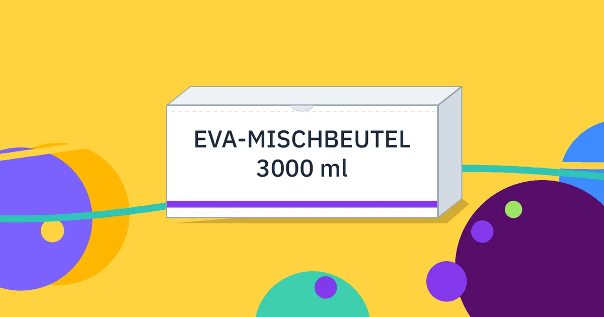Symbolbild: Packung mit der Aufschrift EVA-MISCHBEUTEL 3000 ml (PZN 01803899) – Verfügbarkeit und Bezug in Apotheken in Frankfurt am Main