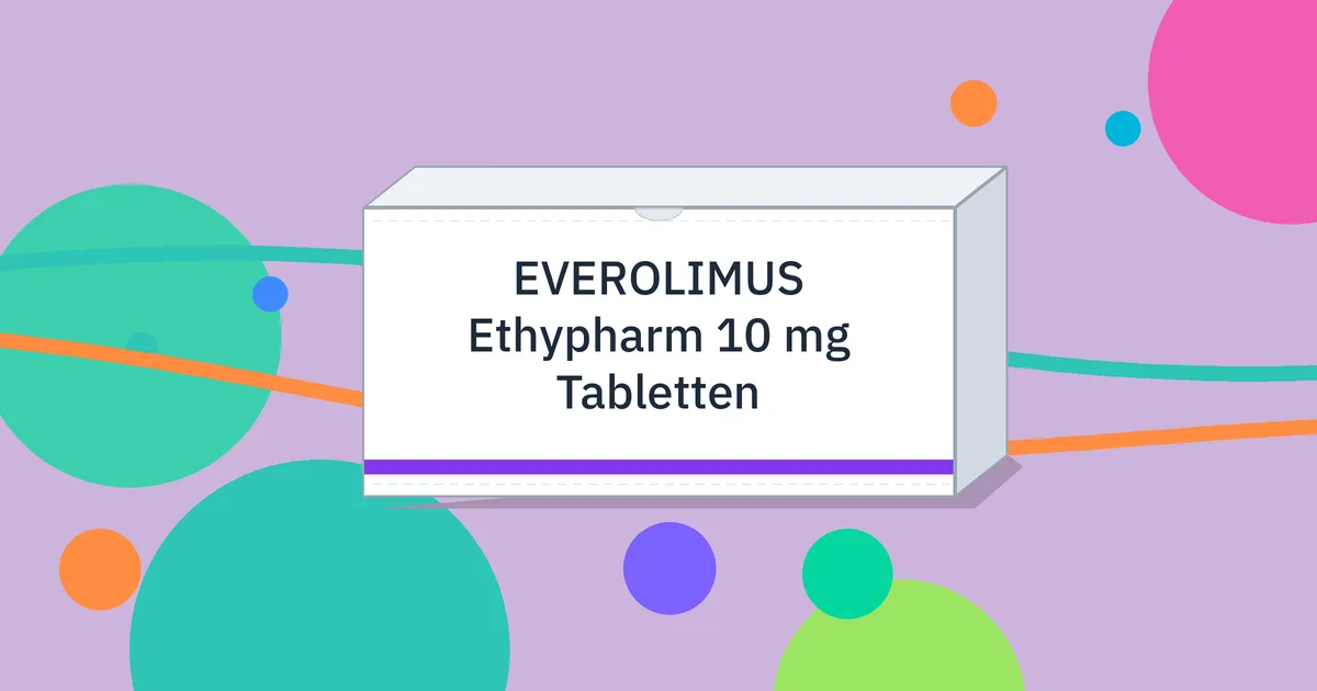 Symbolbild: Packung mit der Aufschrift EVEROLIMUS Ethypharm 10 mg Tabletten (PZN 17947123) – Verfügbarkeit und Bezug in Apotheken in Frankfurt am Main