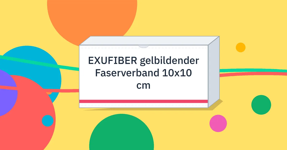 Symbolbild: Packung mit der Aufschrift EXUFIBER gelbildender Faserverband 10x10 cm (PZN 11152003) – Verfügbarkeit und Bezug in Apotheken in Frankfurt am Main