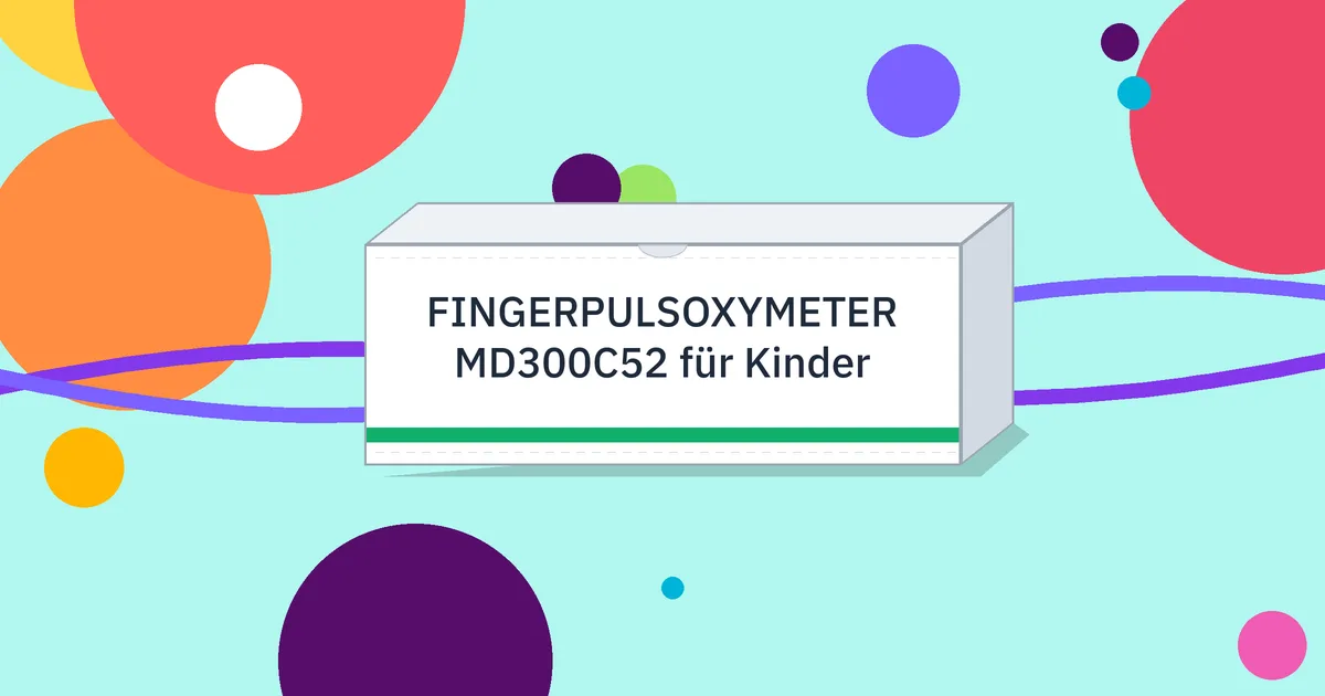 Symbolbild: Packung mit der Aufschrift FINGERPULSOXYMETER MD300C52 für Kinder (PZN 10326406) – Verfügbarkeit und Bezug in Apotheken in Frankfurt am Main