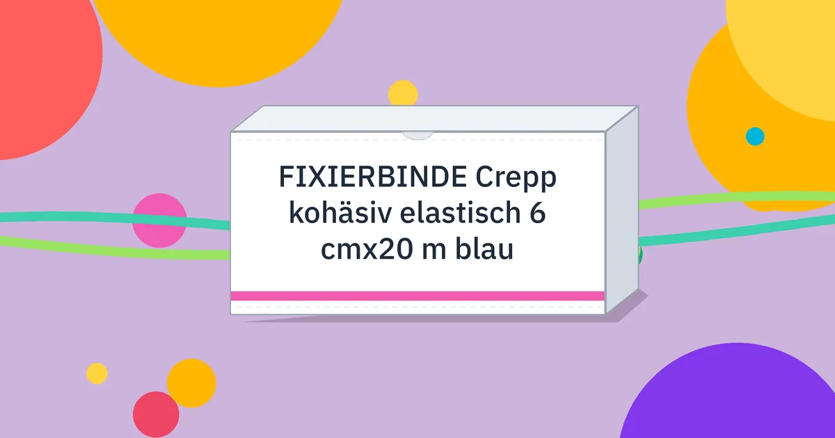 Symbolbild: Packung mit der Aufschrift FIXIERBINDE Crepp kohäsiv elastisch 6 cmx20 m blau (PZN 04808035) – Verfügbarkeit und Bezug in Apotheken in Frankfurt am Main