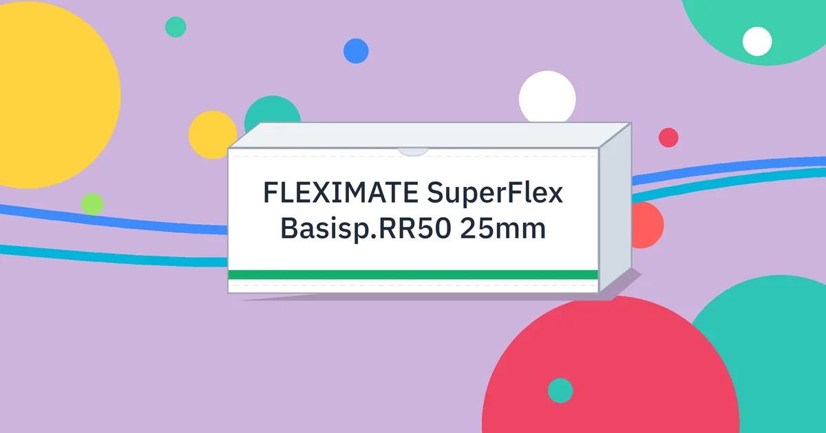 Symbolbild: Packung mit der Aufschrift FLEXIMATE SuperFlex Basisp.RR50 25mm (PZN 09070195) – Verfügbarkeit und Bezug in Apotheken in Frankfurt am Main