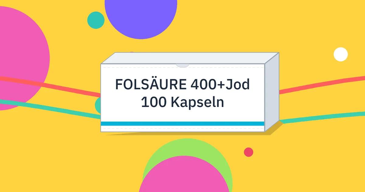 Symbolbild: Packung mit der Aufschrift FOLSÄURE 400+Jod 100 Kapseln (PZN 07191285) – Verfügbarkeit und Bezug in Apotheken in Frankfurt am Main