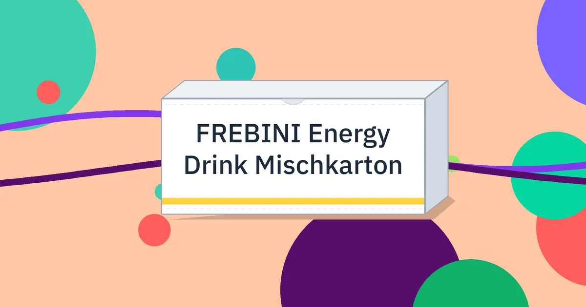 Symbolbild: Packung mit der Aufschrift FREBINI Energy Drink Mischkarton (PZN 15565831) – Verfügbarkeit und Bezug in Apotheken in Frankfurt am Main
