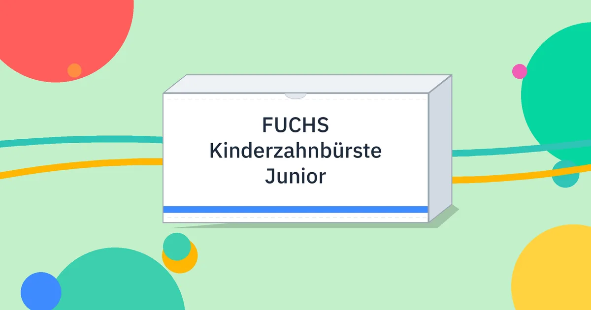 Symbolbild: Packung mit der Aufschrift FUCHS Kinderzahnbürste Junior (PZN 00299631) – Verfügbarkeit und Bezug in Apotheken in Frankfurt am Main