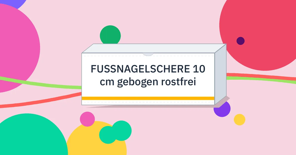 Symbolbild: Packung mit der Aufschrift FUSSNAGELSCHERE 10 cm gebogen rostfrei (PZN 17287247) – Verfügbarkeit und Bezug in Apotheken in Frankfurt am Main