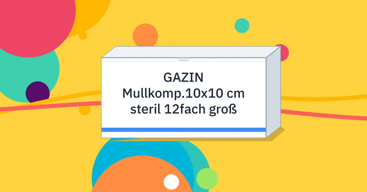 Symbolbild: Packung mit der Aufschrift GAZIN Mullkomp.10x10 cm steril 12fach groß (PZN 17851653) – Verfügbarkeit und Bezug in Apotheken in Frankfurt am Main