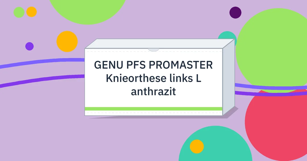 Symbolbild: Packung mit der Aufschrift GENU PFS PROMASTER Knieorthese links L anthrazit (PZN 12490819) – Verfügbarkeit und Bezug in Apotheken in Frankfurt am Main
