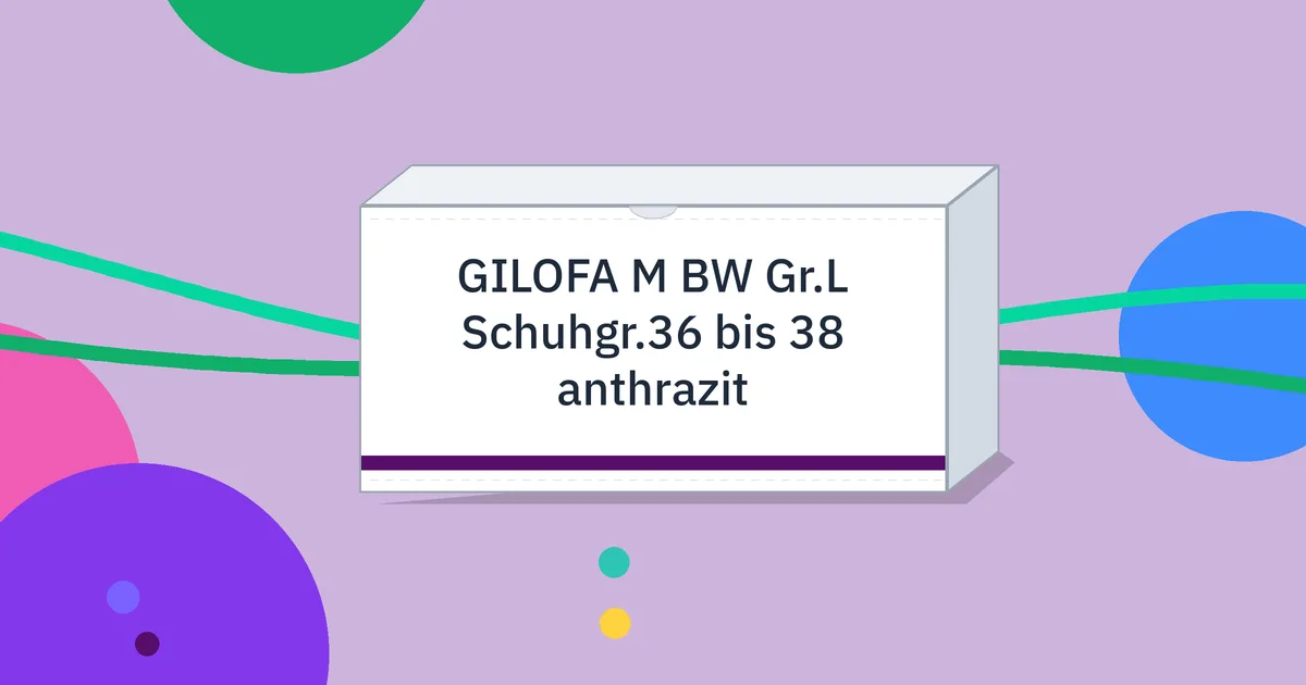 Symbolbild: Packung mit der Aufschrift GILOFA M BW Gr.L Schuhgr.36 bis 38 anthrazit (PZN 16724970) – Verfügbarkeit und Bezug in Apotheken in Frankfurt am Main