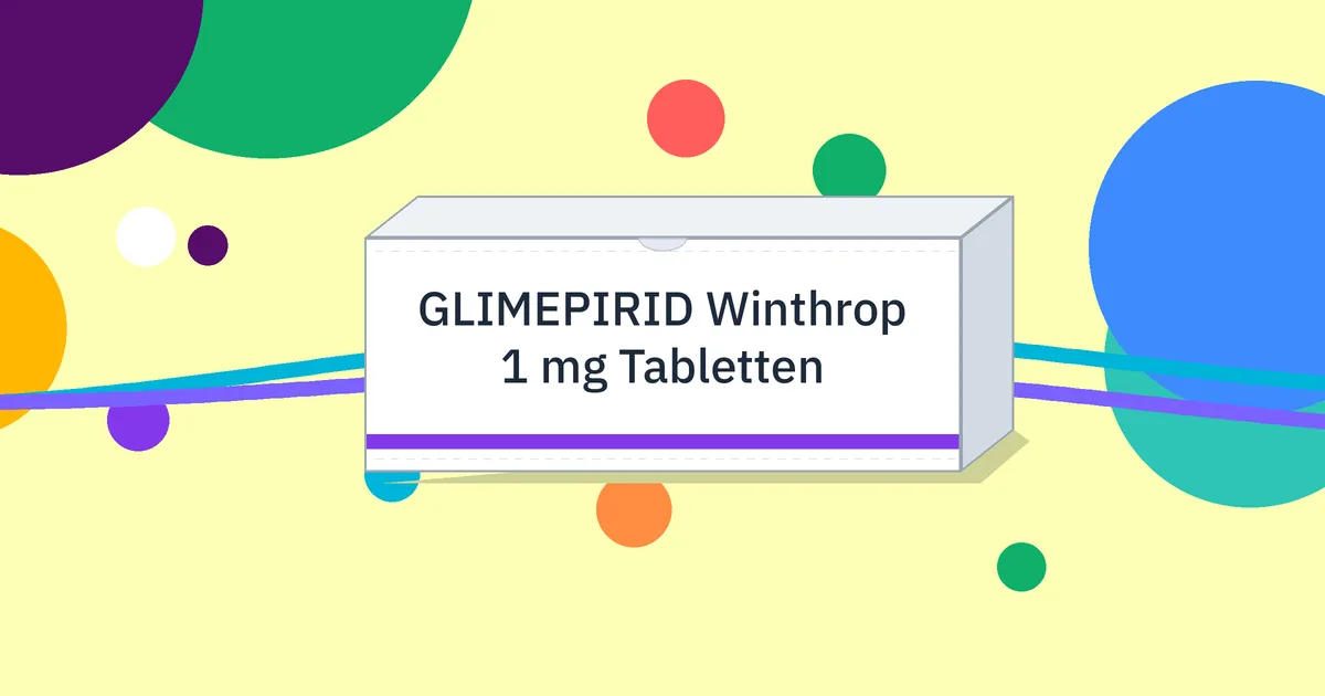 Symbolbild: Packung mit der Aufschrift GLIMEPIRID Winthrop 1 mg Tabletten (PZN 07547753) – Verfügbarkeit und Bezug in Apotheken in Frankfurt am Main