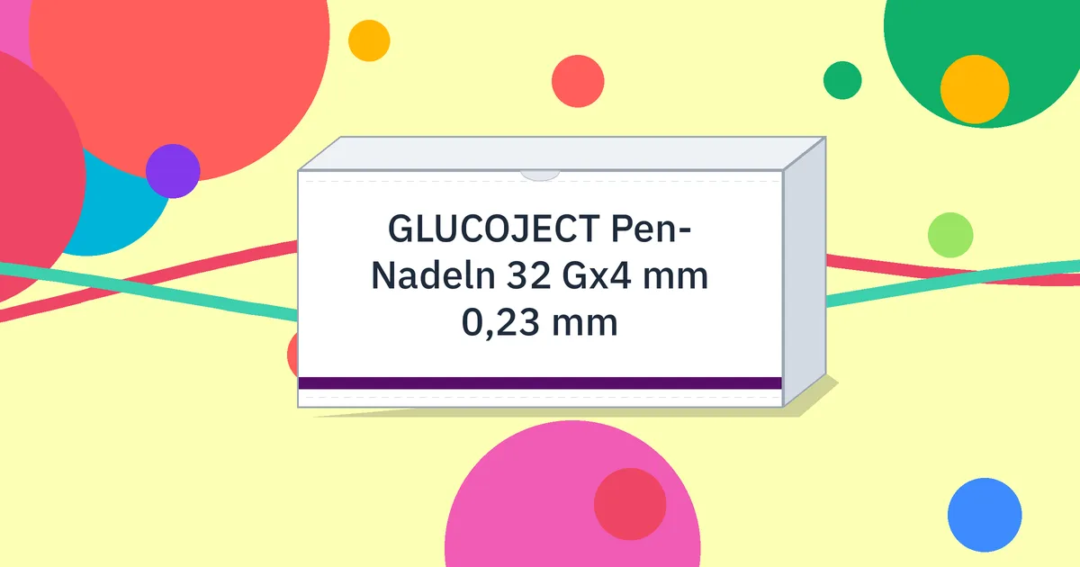 Symbolbild: Packung mit der Aufschrift GLUCOJECT Pen-Nadeln 32 Gx4 mm 0,23 mm (PZN 19194923) – Verfügbarkeit und Bezug in Apotheken in Frankfurt am Main