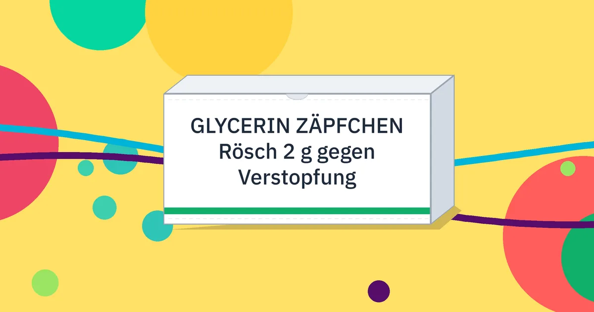 Symbolbild: Packung mit der Aufschrift GLYCERIN ZÄPFCHEN Rösch 2 g gegen Verstopfung (PZN 13889334) – Verfügbarkeit und Bezug in Apotheken in Frankfurt am Main