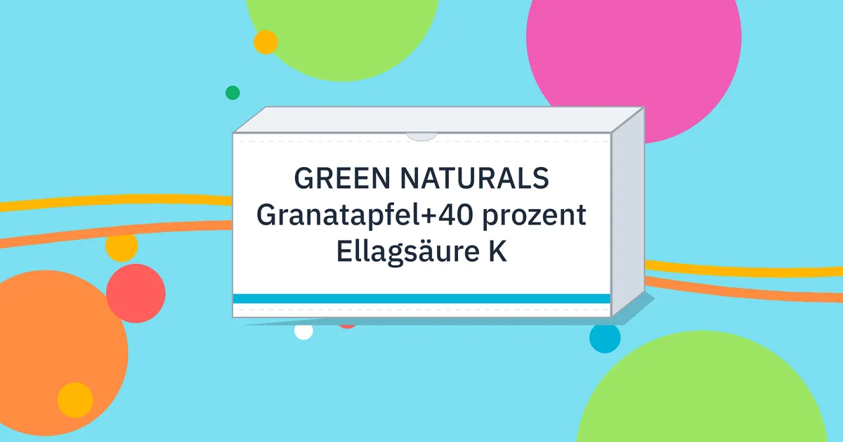 Symbolbild: Packung mit der Aufschrift GREEN NATURALS Granatapfel+40 prozent Ellagsäure K (PZN 18386796) – Verfügbarkeit und Bezug in Apotheken in Frankfurt am Main