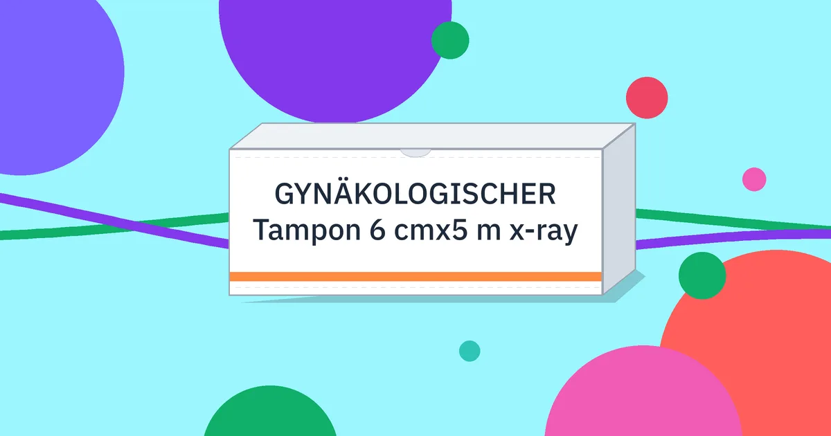 Symbolbild: Packung mit der Aufschrift GYNÄKOLOGISCHER Tampon 6 cmx5 m x-ray (PZN 11080775) – Verfügbarkeit und Bezug in Apotheken in Frankfurt am Main