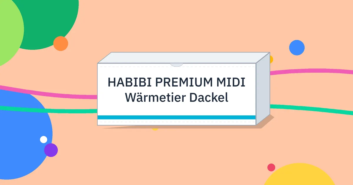 Symbolbild: Packung mit der Aufschrift HABIBI PREMIUM MIDI Wärmetier Dackel (PZN 20865707) – Verfügbarkeit und Bezug in Apotheken in Frankfurt am Main