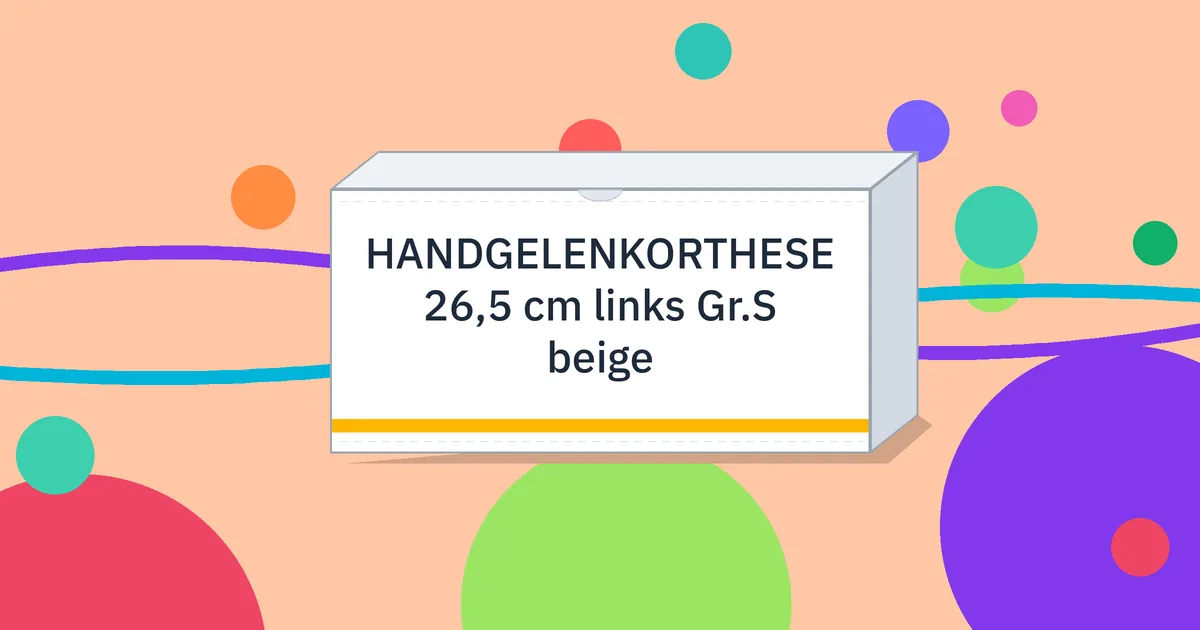 Symbolbild: Packung mit der Aufschrift HANDGELENKORTHESE 26,5 cm links Gr.S beige (PZN 03388571) – Verfügbarkeit und Bezug in Apotheken in Frankfurt am Main