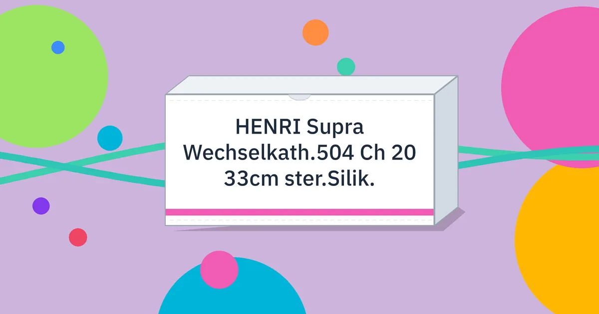 Symbolbild: Packung mit der Aufschrift HENRI Supra Wechselkath.504 Ch 20 33cm ster.Silik. (PZN 01399346) – Verfügbarkeit und Bezug in Apotheken in Frankfurt am Main