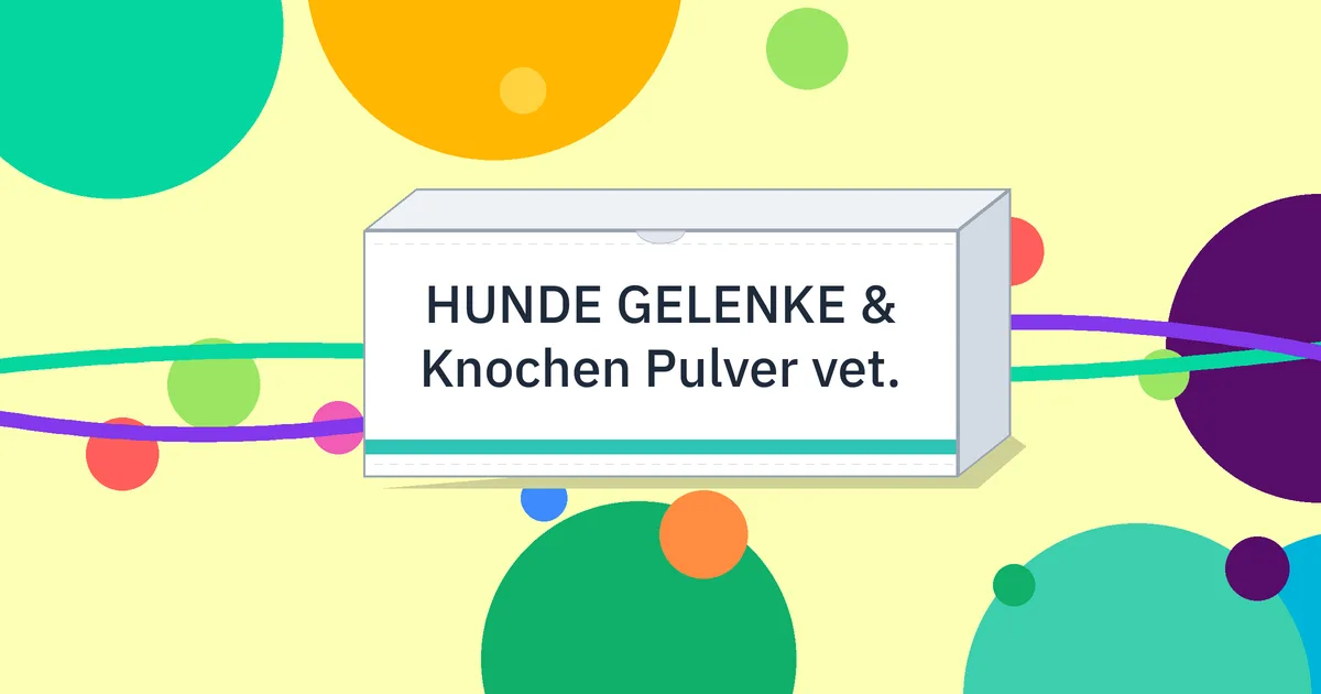 Symbolbild: Packung mit der Aufschrift HUNDE GELENKE & Knochen Pulver vet. (PZN 20292855) – Verfügbarkeit und Bezug in Apotheken in Frankfurt am Main