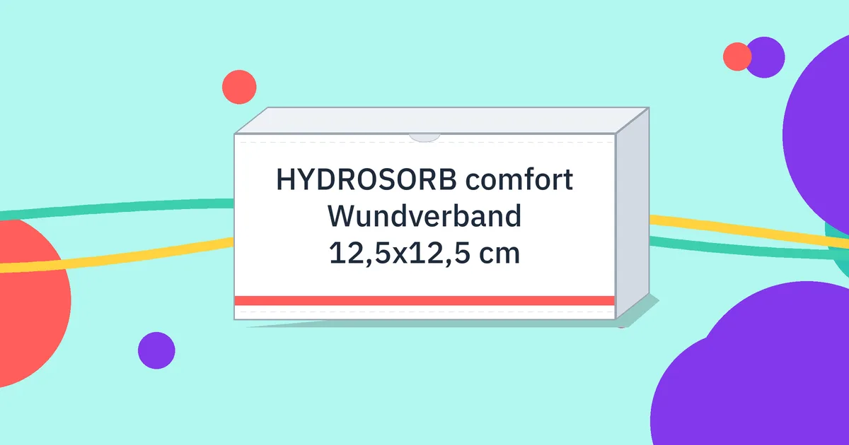 Symbolbild: Packung mit der Aufschrift HYDROSORB comfort Wundverband 12,5x12,5 cm (PZN 00642566) – Verfügbarkeit und Bezug in Apotheken in Frankfurt am Main