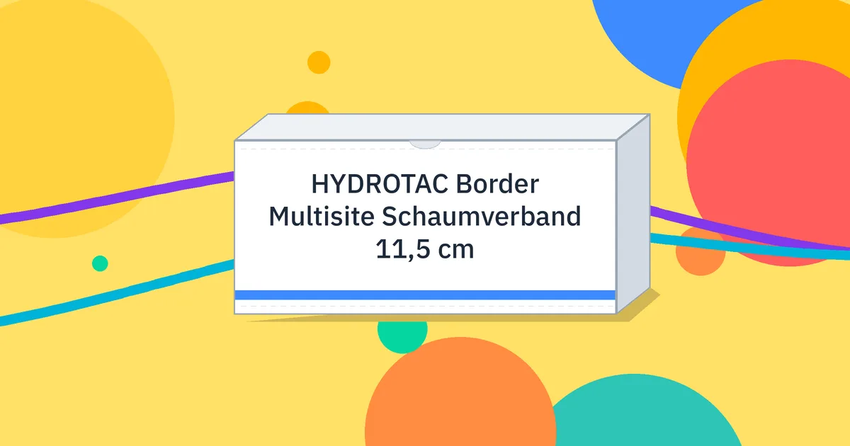 Symbolbild: Packung mit der Aufschrift HYDROTAC Border Multisite Schaumverband 11,5 cm (PZN 16129486) – Verfügbarkeit und Bezug in Apotheken in Frankfurt am Main