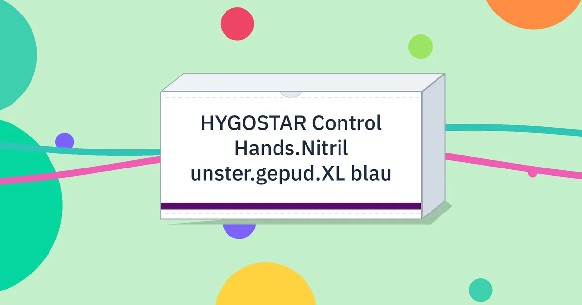 Symbolbild: Packung mit der Aufschrift HYGOSTAR Control Hands.Nitril unster.gepud.XL blau (PZN 20772041) – Verfügbarkeit und Bezug in Apotheken in Frankfurt am Main