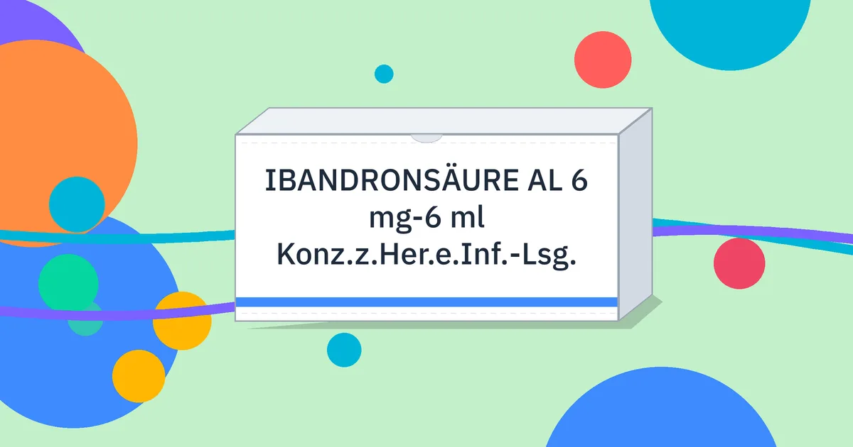Symbolbild: Packung mit der Aufschrift IBANDRONSÄURE AL 6 mg-6 ml Konz.z.Her.e.Inf.-Lsg. (PZN 09530509) – Verfügbarkeit und Bezug in Apotheken in Frankfurt am Main