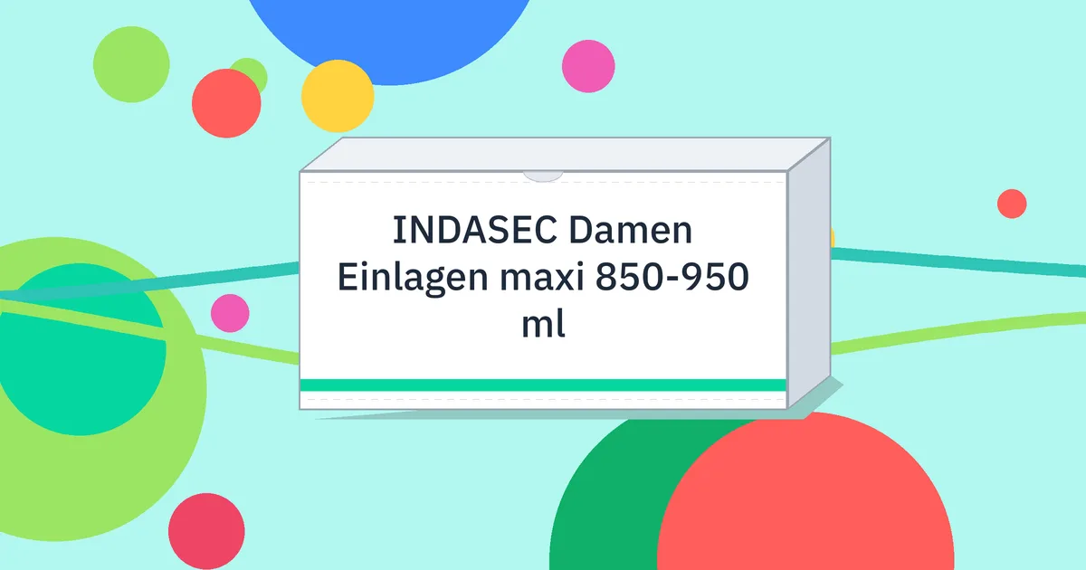 Symbolbild: Packung mit der Aufschrift INDASEC Damen Einlagen maxi 850-950 ml (PZN 09922362) – Verfügbarkeit und Bezug in Apotheken in Frankfurt am Main