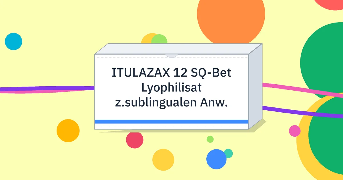 Symbolbild: Packung mit der Aufschrift ITULAZAX 12 SQ-Bet Lyophilisat z.sublingualen Anw. (PZN 17315328) – Verfügbarkeit und Bezug in Apotheken in Frankfurt am Main