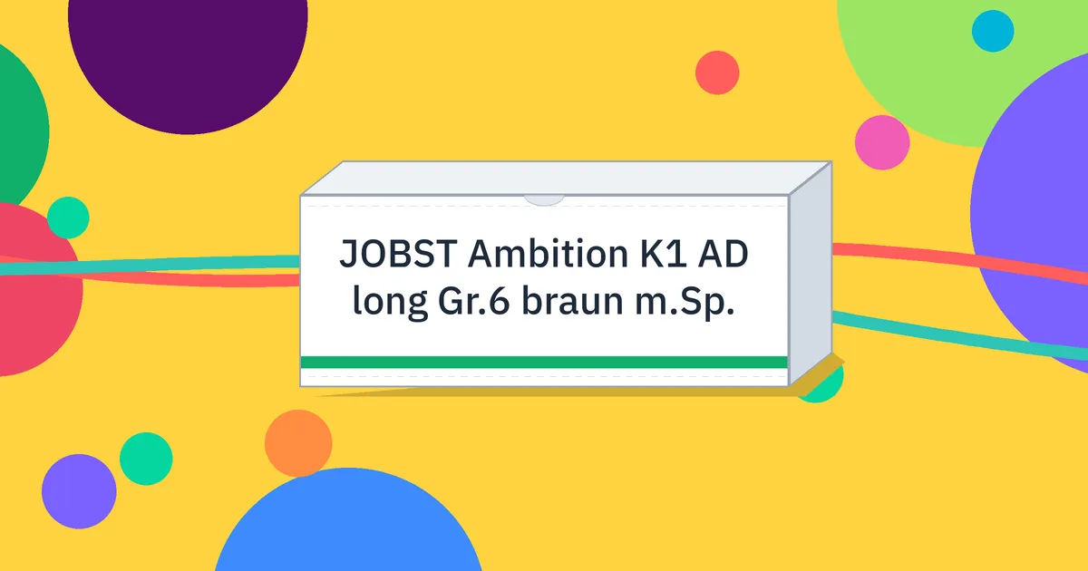 Symbolbild: Packung mit der Aufschrift JOBST Ambition K1 AD long Gr.6 braun m.Sp. (PZN 11019876) – Verfügbarkeit und Bezug in Apotheken in Frankfurt am Main