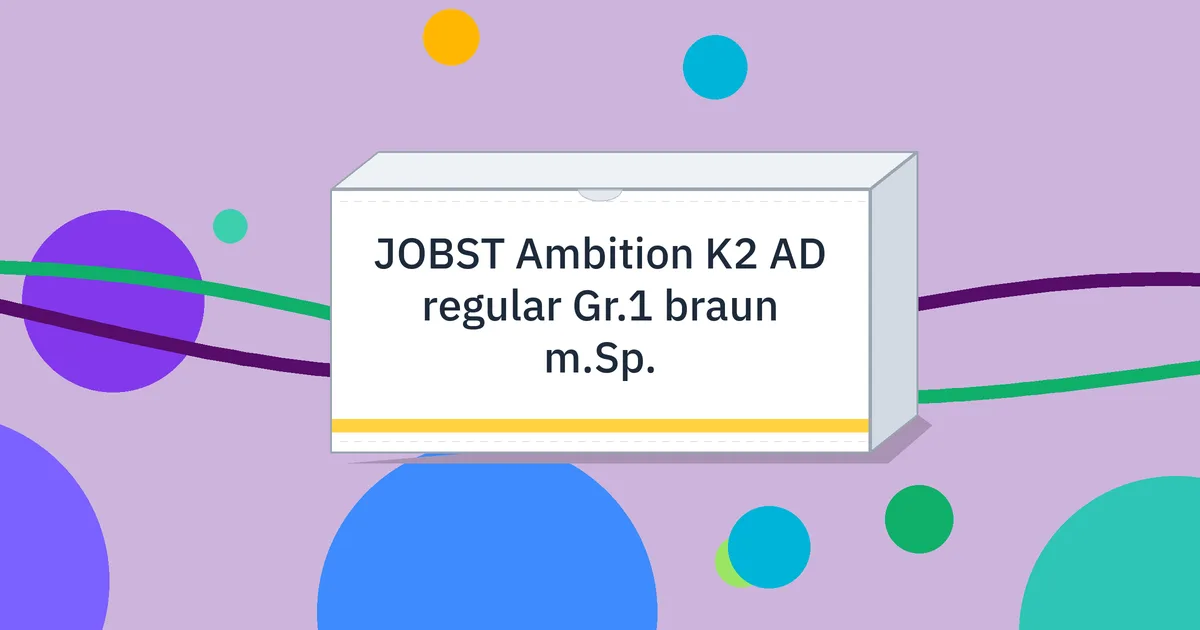 Symbolbild: Packung mit der Aufschrift JOBST Ambition K2 AD regular Gr.1 braun m.Sp. (PZN 11020891) – Verfügbarkeit und Bezug in Apotheken in Frankfurt am Main