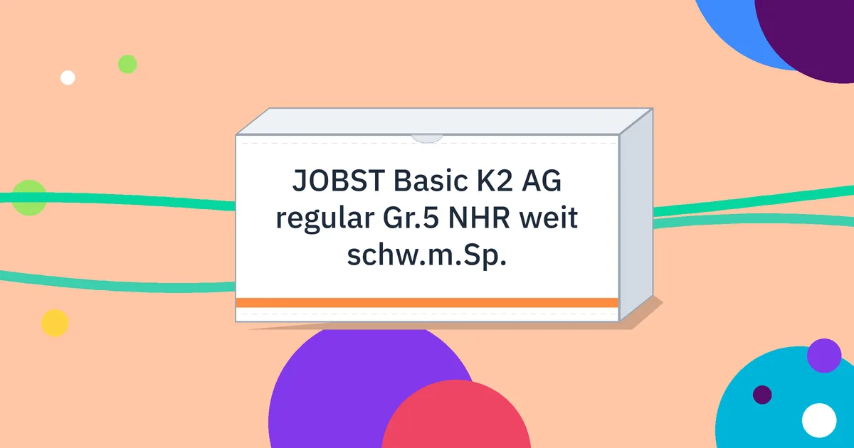 Symbolbild: Packung mit der Aufschrift JOBST Basic K2 AG regular Gr.5 NHR weit schw.m.Sp. (PZN 15311823) – Verfügbarkeit und Bezug in Apotheken in Frankfurt am Main