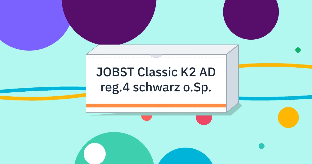 Symbolbild: Packung mit der Aufschrift JOBST Classic K2 AD reg.4 schwarz o.Sp. (PZN 11269277) – Verfügbarkeit und Bezug in Apotheken in Frankfurt am Main