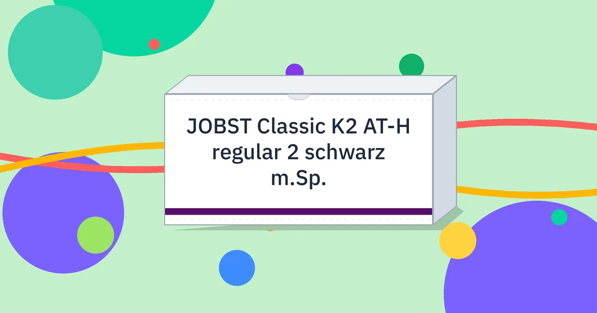 Symbolbild: Packung mit der Aufschrift JOBST Classic K2 AT-H regular 2 schwarz m.Sp. (PZN 13068809) – Verfügbarkeit und Bezug in Apotheken in Frankfurt am Main