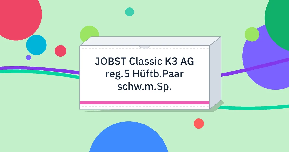 Symbolbild: Packung mit der Aufschrift JOBST Classic K3 AG reg.5 Hüftb.Paar schw.m.Sp. (PZN 13075962) – Verfügbarkeit und Bezug in Apotheken in Frankfurt am Main