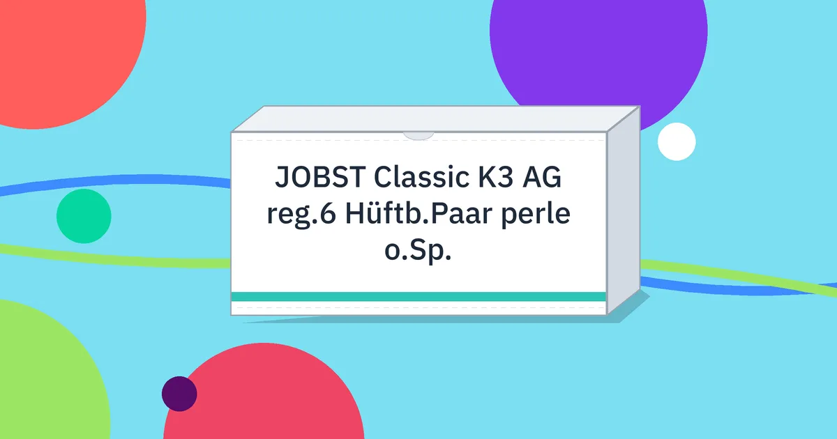 Symbolbild: Packung mit der Aufschrift JOBST Classic K3 AG reg.6 Hüftb.Paar perle o.Sp. (PZN 13076051) – Verfügbarkeit und Bezug in Apotheken in Frankfurt am Main
