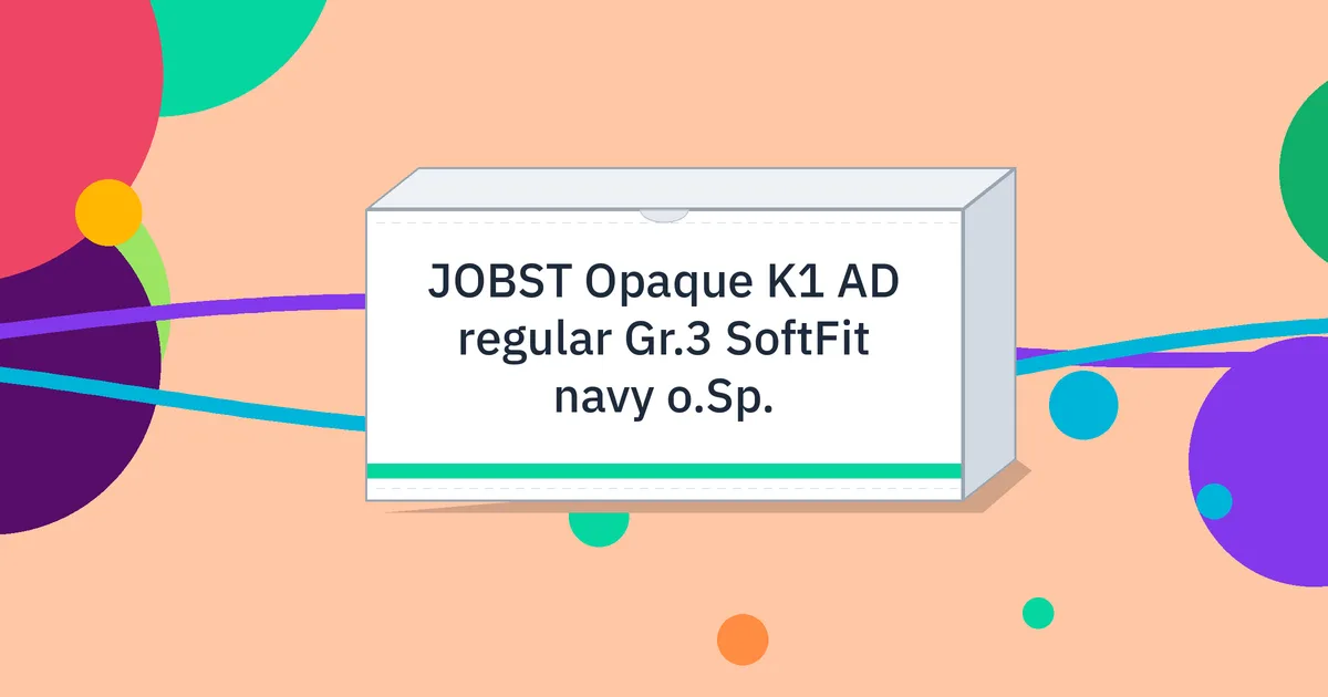 Symbolbild: Packung mit der Aufschrift JOBST Opaque K1 AD regular Gr.3 SoftFit navy o.Sp. (PZN 13082991) – Verfügbarkeit und Bezug in Apotheken in Frankfurt am Main