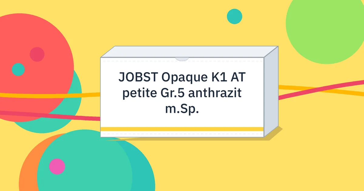 Symbolbild: Packung mit der Aufschrift JOBST Opaque K1 AT petite Gr.5 anthrazit m.Sp. (PZN 16275762) – Verfügbarkeit und Bezug in Apotheken in Frankfurt am Main