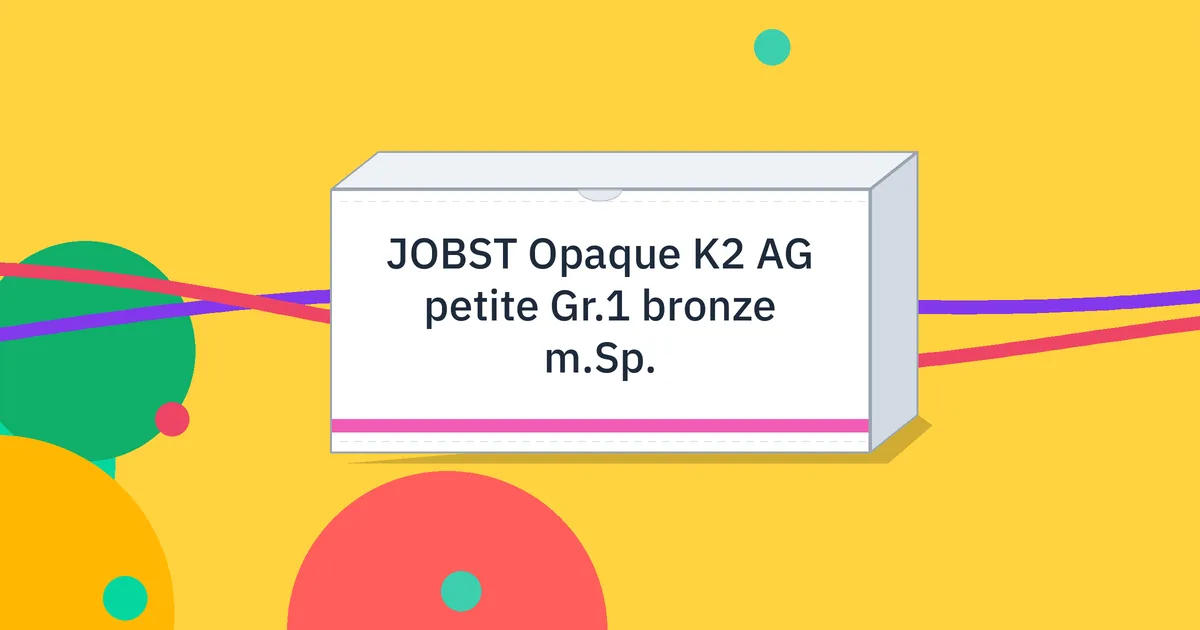 Symbolbild: Packung mit der Aufschrift JOBST Opaque K2 AG petite Gr.1 bronze m.Sp. (PZN 13111735) – Verfügbarkeit und Bezug in Apotheken in Frankfurt am Main