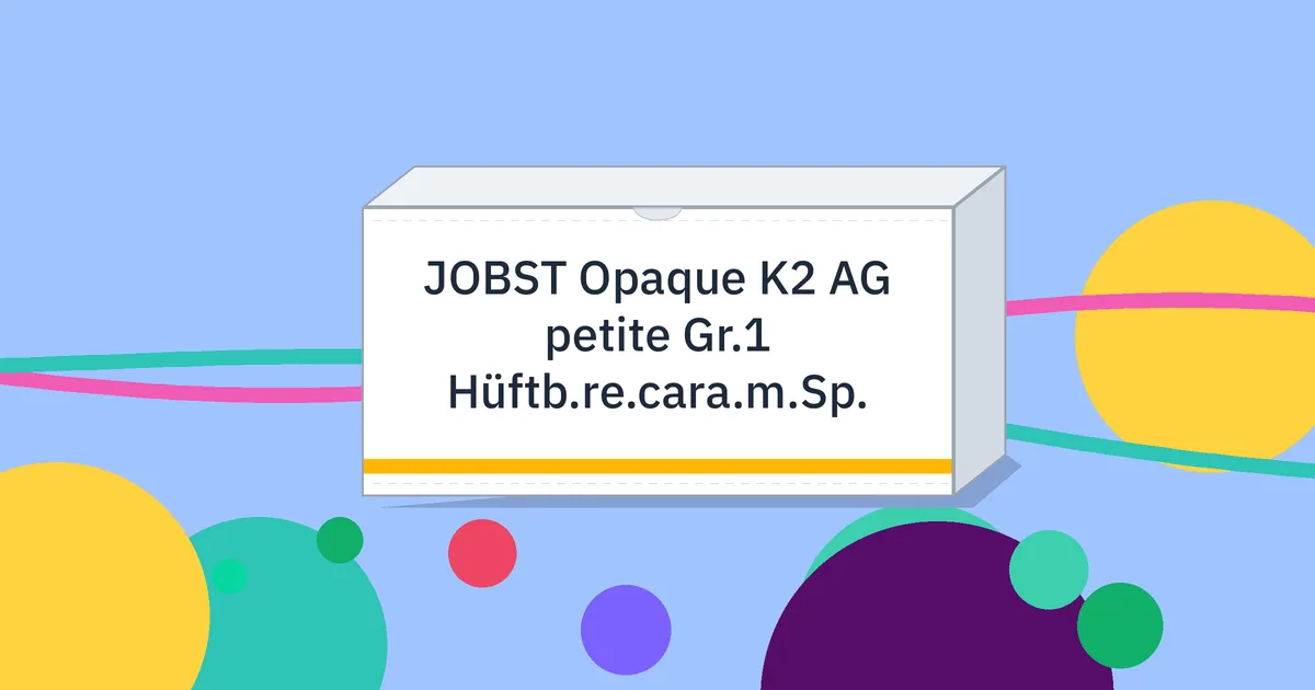 Symbolbild: Packung mit der Aufschrift JOBST Opaque K2 AG petite Gr.1 Hüftb.re.cara.m.Sp. (PZN 13114969) – Verfügbarkeit und Bezug in Apotheken in Frankfurt am Main