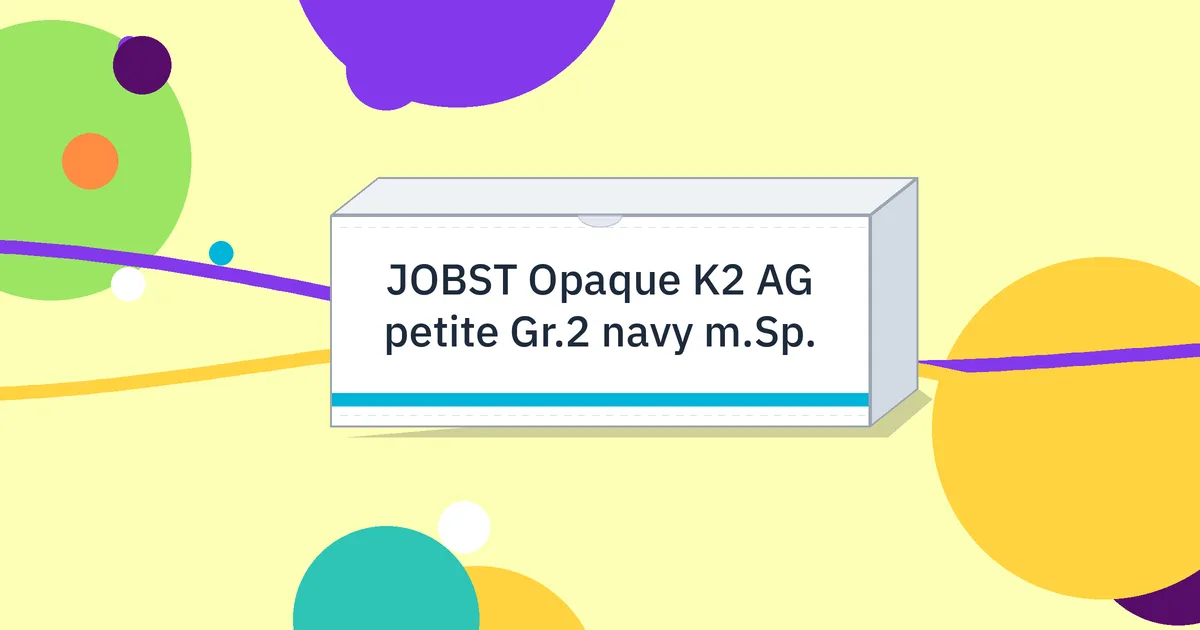Symbolbild: Packung mit der Aufschrift JOBST Opaque K2 AG petite Gr.2 navy m.Sp. (PZN 13112031) – Verfügbarkeit und Bezug in Apotheken in Frankfurt am Main