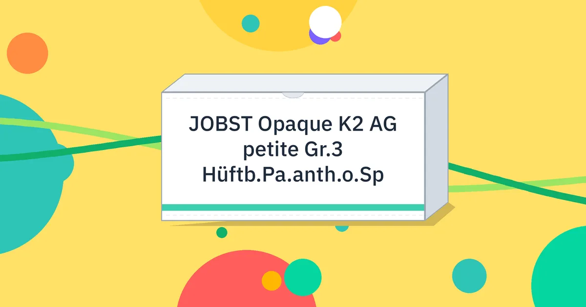Symbolbild: Packung mit der Aufschrift JOBST Opaque K2 AG petite Gr.3 Hüftb.Pa.anth.o.Sp (PZN 16288813) – Verfügbarkeit und Bezug in Apotheken in Frankfurt am Main