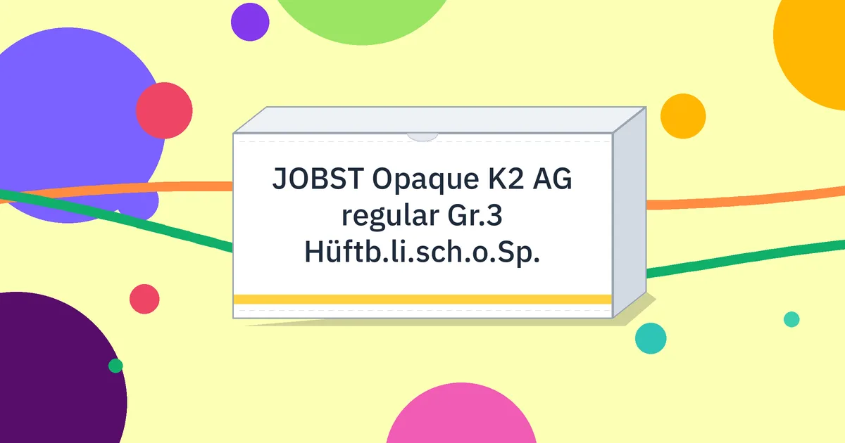 Symbolbild: Packung mit der Aufschrift JOBST Opaque K2 AG regular Gr.3 Hüftb.li.sch.o.Sp. (PZN 13116299) – Verfügbarkeit und Bezug in Apotheken in Frankfurt am Main