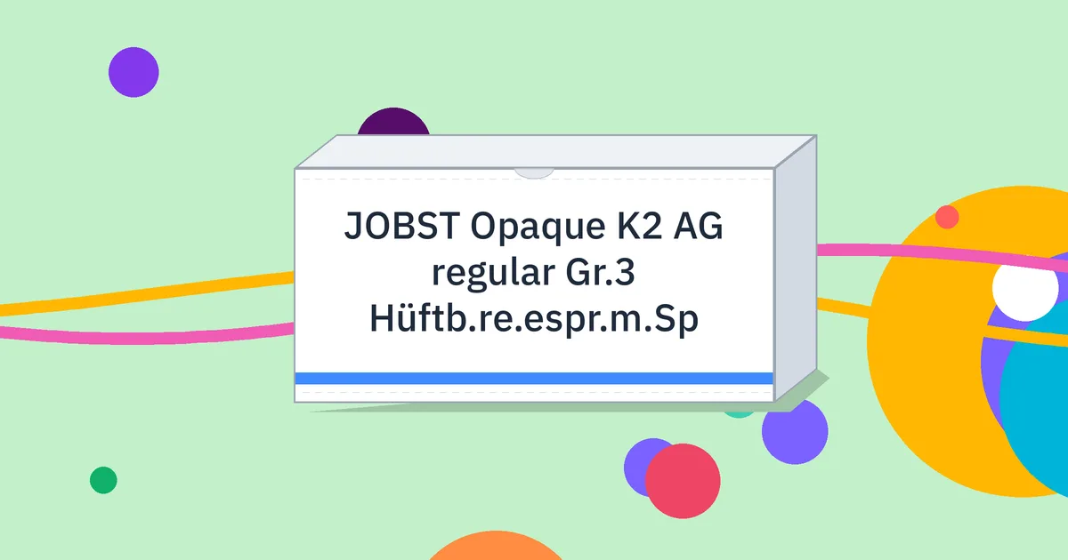Symbolbild: Packung mit der Aufschrift JOBST Opaque K2 AG regular Gr.3 Hüftb.re.espr.m.Sp (PZN 16287417) – Verfügbarkeit und Bezug in Apotheken in Frankfurt am Main