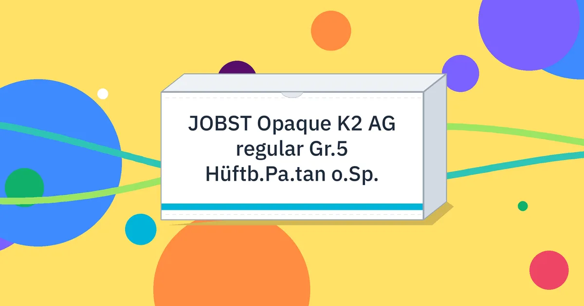 Symbolbild: Packung mit der Aufschrift JOBST Opaque K2 AG regular Gr.5 Hüftb.Pa.tan o.Sp. (PZN 16287096) – Verfügbarkeit und Bezug in Apotheken in Frankfurt am Main