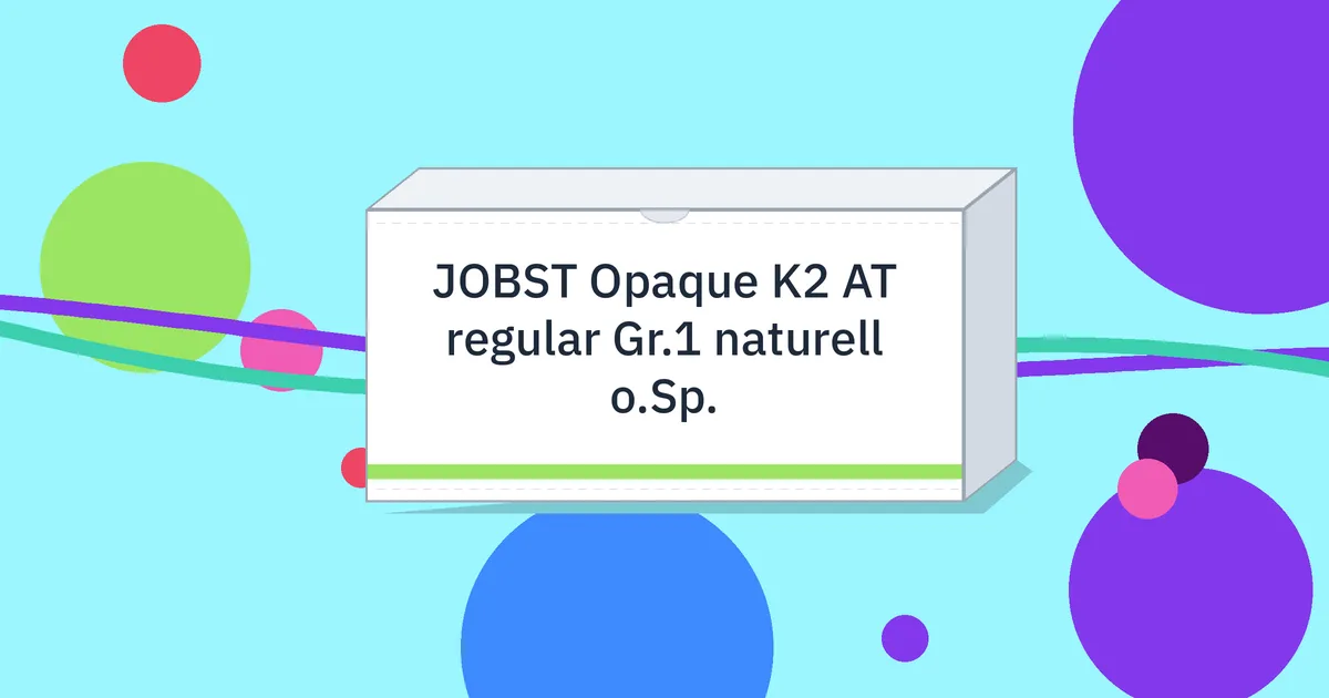 Symbolbild: Packung mit der Aufschrift JOBST Opaque K2 AT regular Gr.1 naturell o.Sp. (PZN 11257179) – Verfügbarkeit und Bezug in Apotheken in Frankfurt am Main