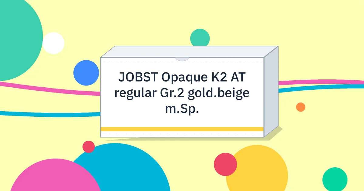 Symbolbild: Packung mit der Aufschrift JOBST Opaque K2 AT regular Gr.2 gold.beige m.Sp. (PZN 16289244) – Verfügbarkeit und Bezug in Apotheken in Frankfurt am Main