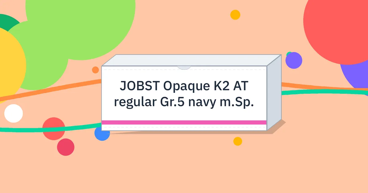 Symbolbild: Packung mit der Aufschrift JOBST Opaque K2 AT regular Gr.5 navy m.Sp. (PZN 13122408) – Verfügbarkeit und Bezug in Apotheken in Frankfurt am Main