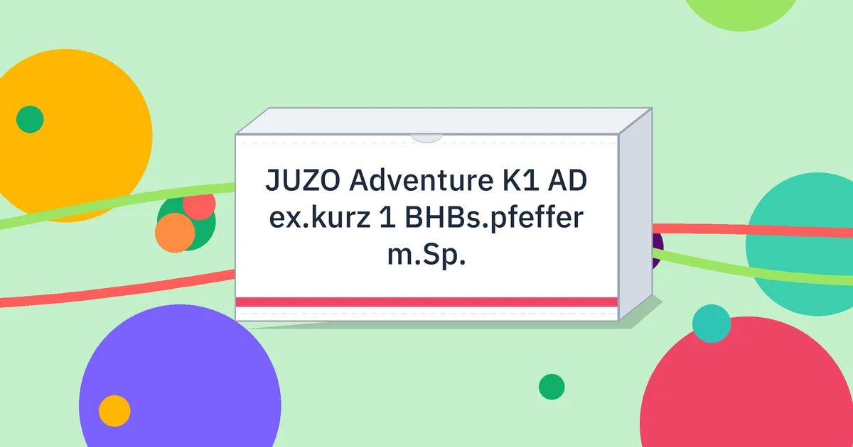 Symbolbild: Packung mit der Aufschrift JUZO Adventure K1 AD ex.kurz 1 BHBs.pfeffer m.Sp. (PZN 15496573) – Verfügbarkeit und Bezug in Apotheken in Frankfurt am Main